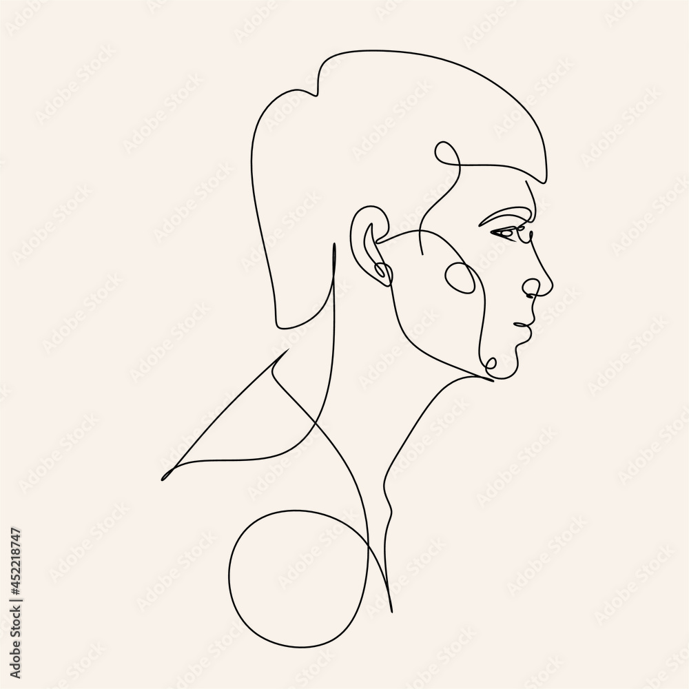 Men Line Art Vector Continuous One Line Drawing Of Man Portrait