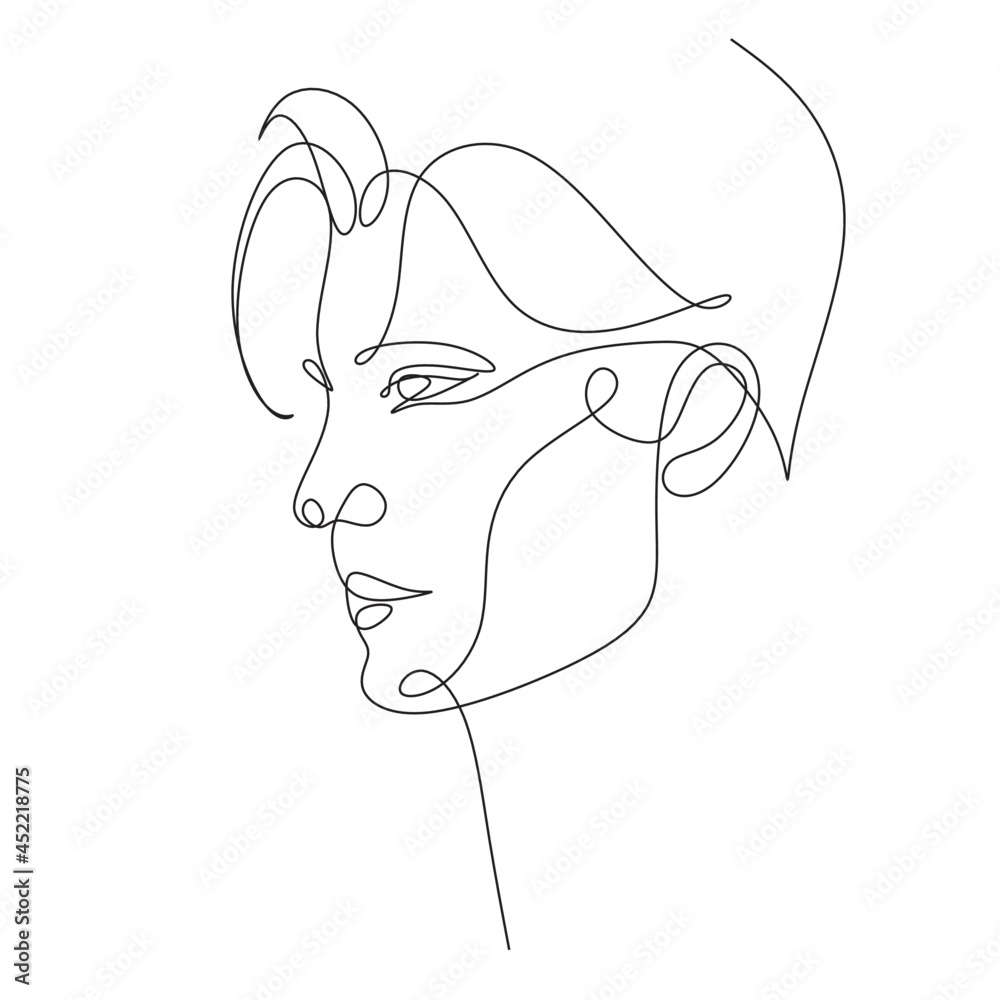 Men line art vector. Continuous one line drawing of man portrait ...