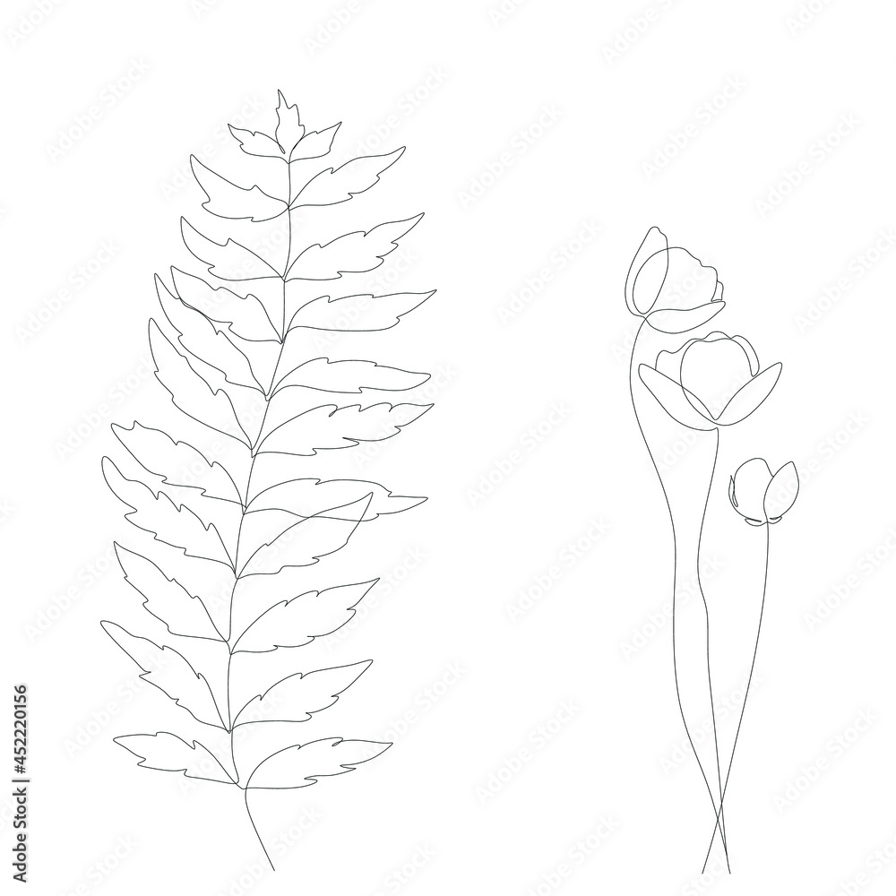 Abstract plant one line drawing. Hand drawn modern minimalistic design ...