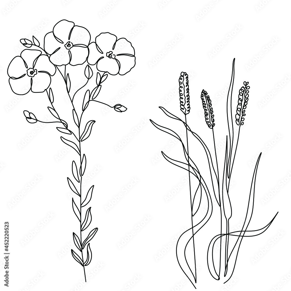 Abstract plant one line drawing. Hand drawn modern minimalistic design ...