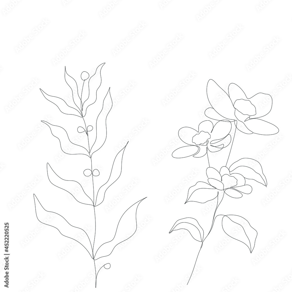 Abstract plant one line drawing. Hand drawn modern minimalistic design ...