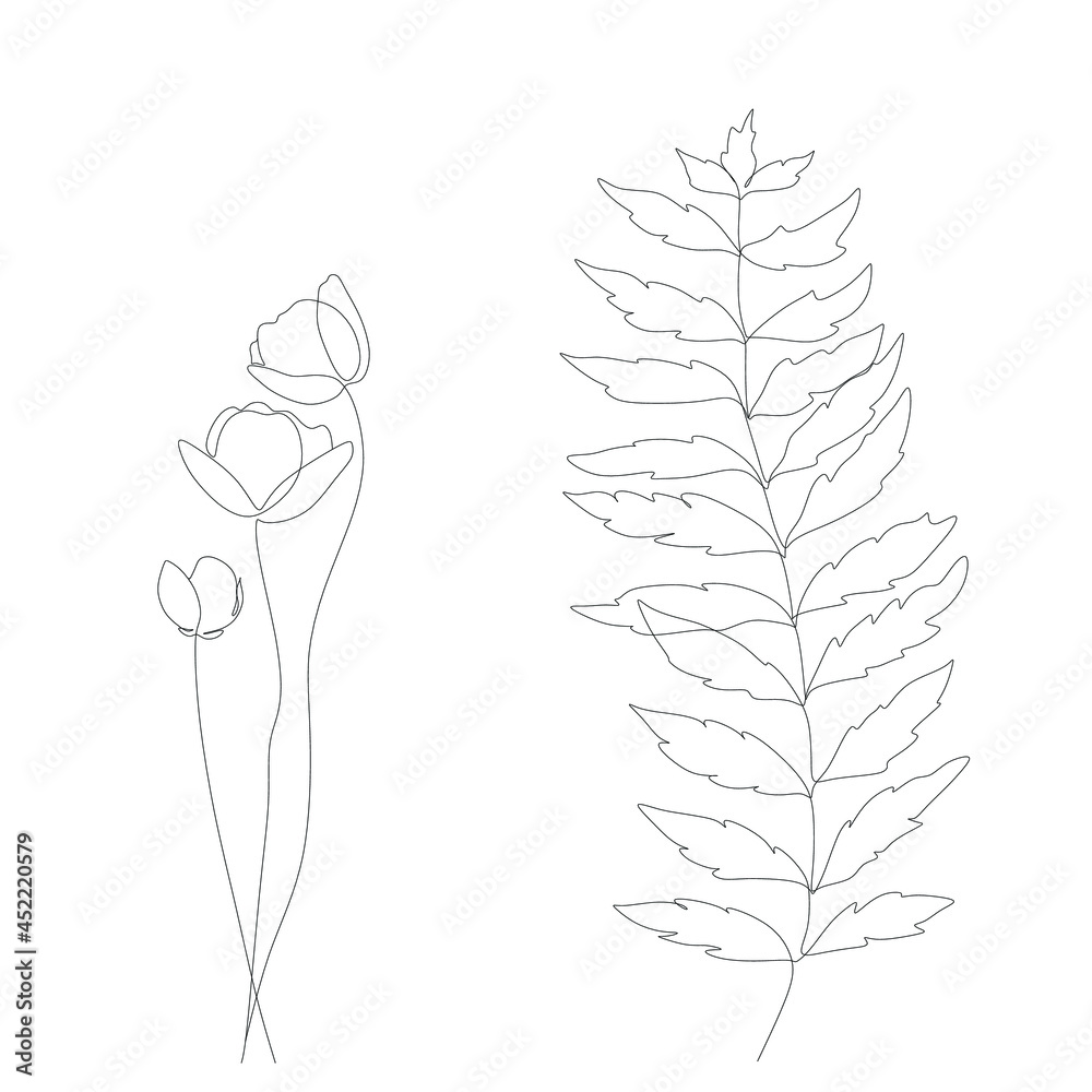 Abstract plant one line drawing. Hand drawn modern minimalistic design ...