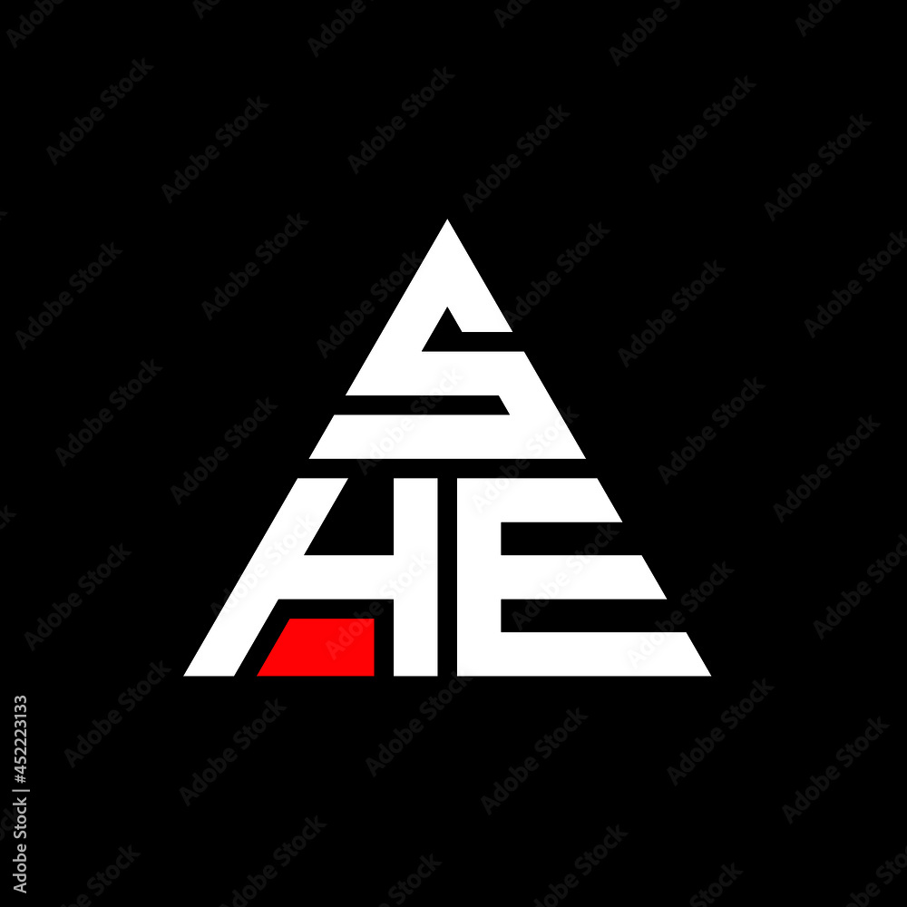 SHE triangle letter logo design with triangle shape. SHE triangle logo ...