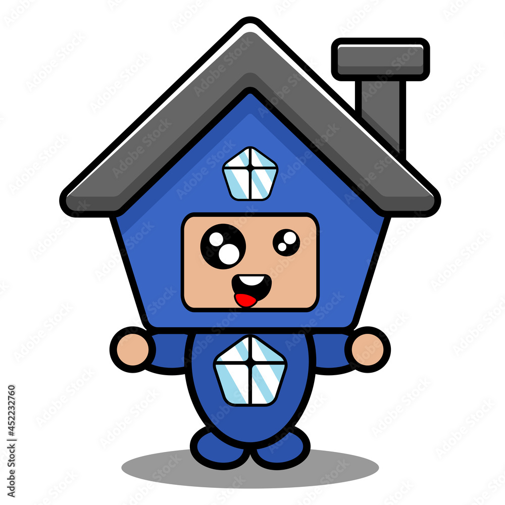 vector cartoon character doodle crazy expression cute blue house mascot ...