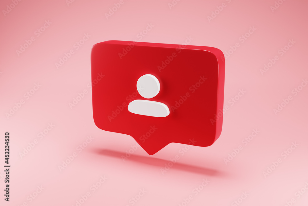 3D Social network New Follower Notification Symbol Isolated on Pink ...