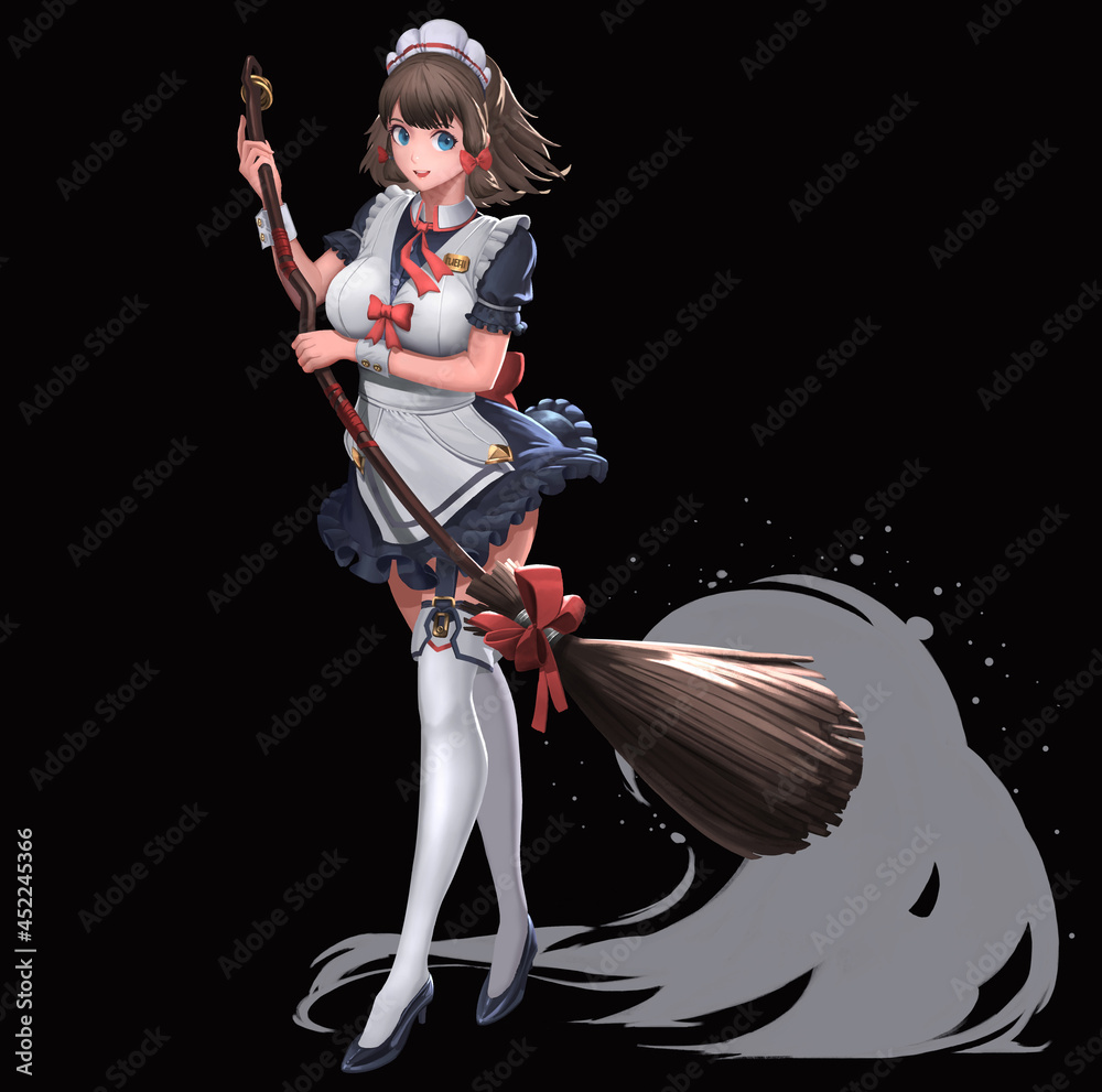 A digital illustration of fantasy beautiful medieval girl maid ...