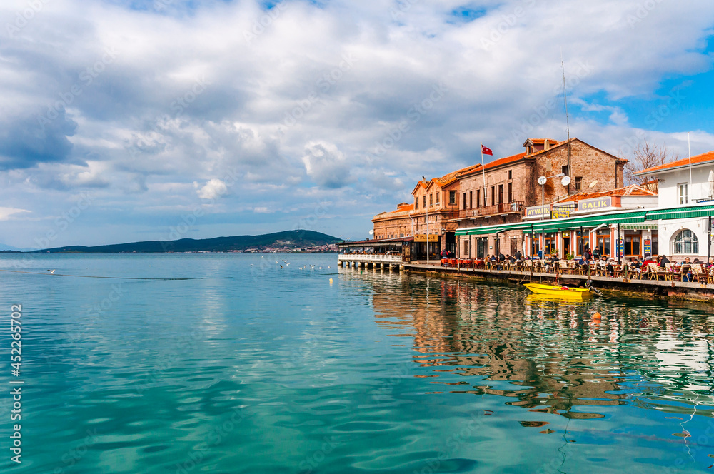 Old harbour view in Ayvalik. Ayvalik is populer tourist destination in ...