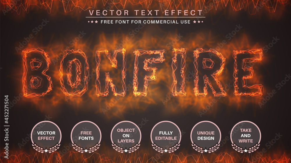 Bonfire - editable text effect, font style Stock Vector | Adobe Stock