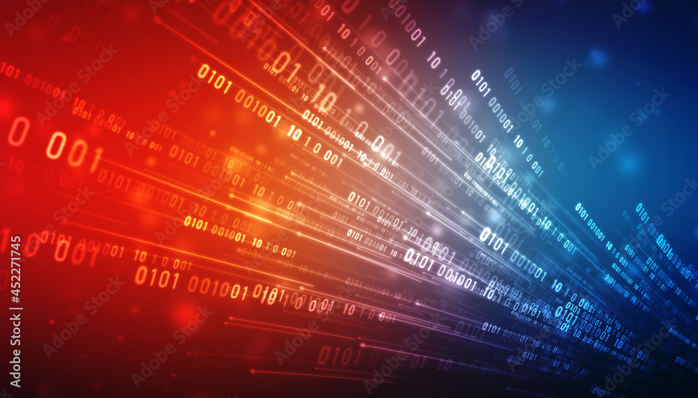 Internet binary data code computing or transmission process, Internet Fiber Optics data ...