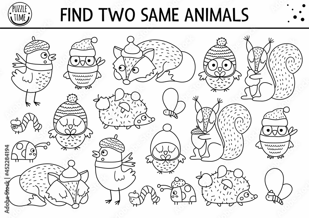 Find two same animals. Thanksgiving black and white matching activity ...