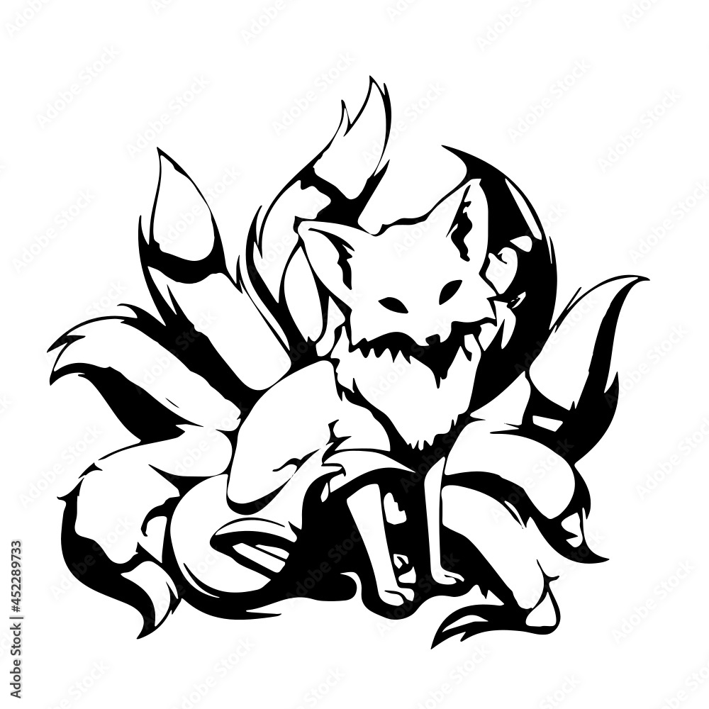 Monster Mythical Legendary Creature Kurama Nine-tailed Fox Stock Vector ...