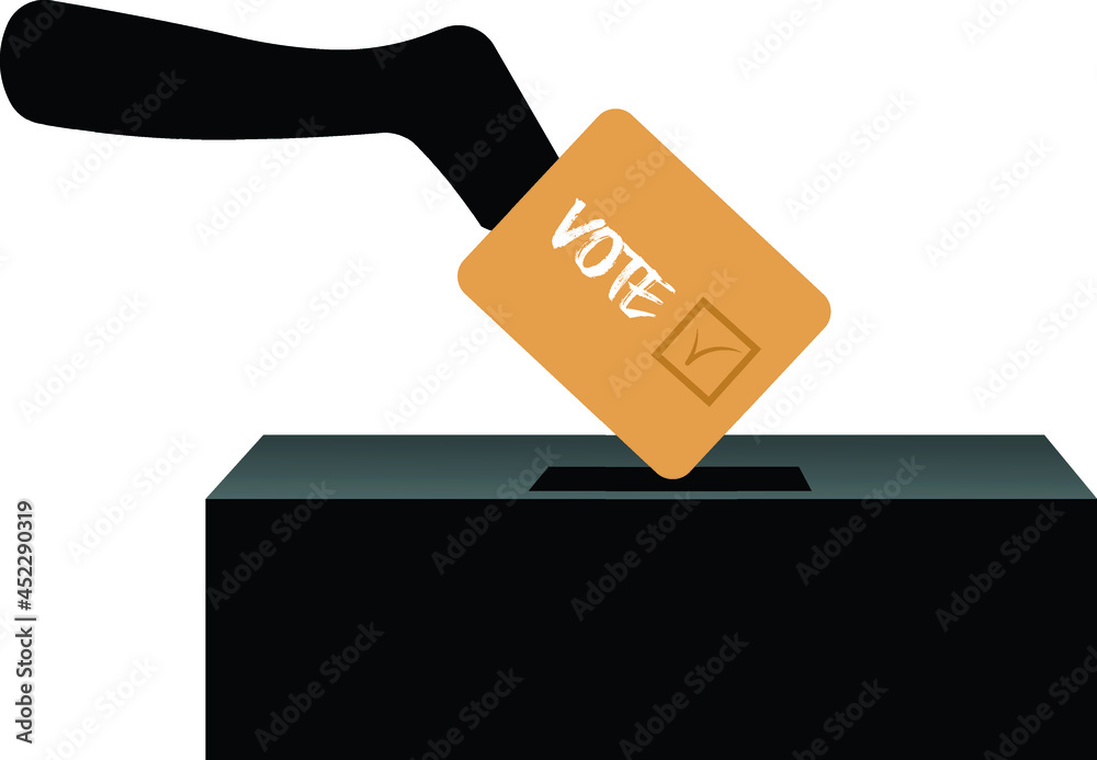 hand inserting an envelope with a black check mark in the square into ...