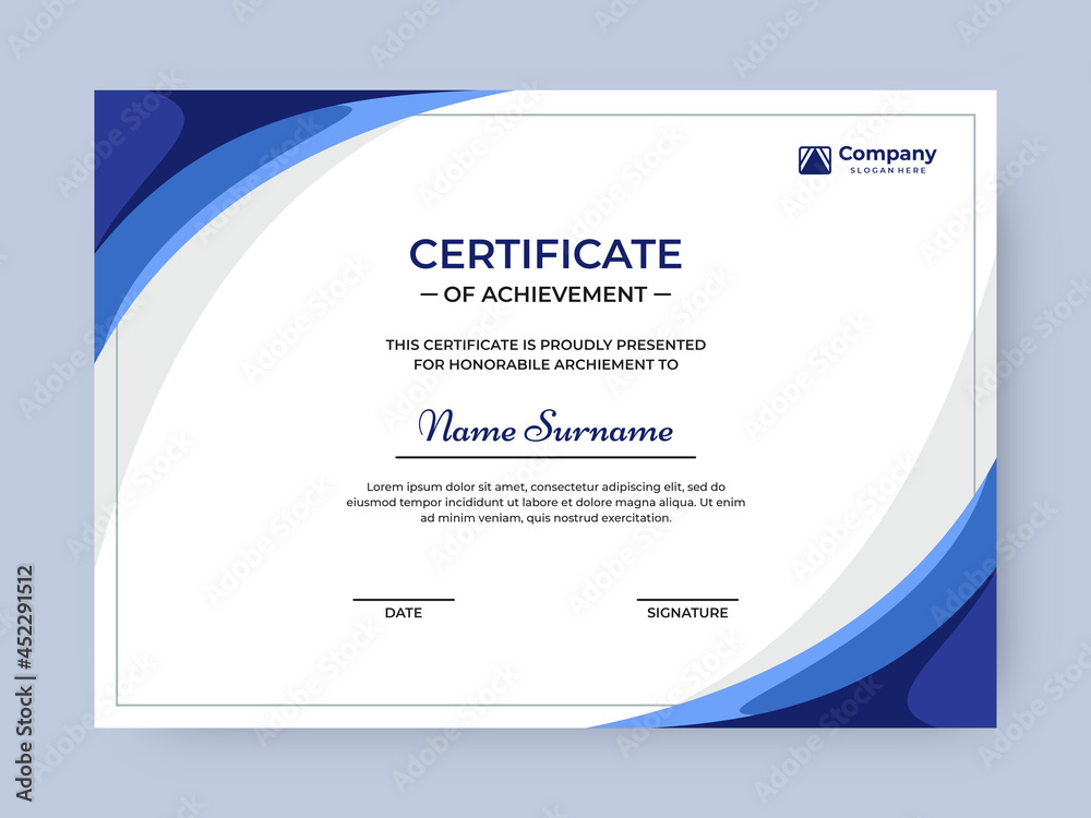 Elegant blue color certificate vector design template Stock Vector ...