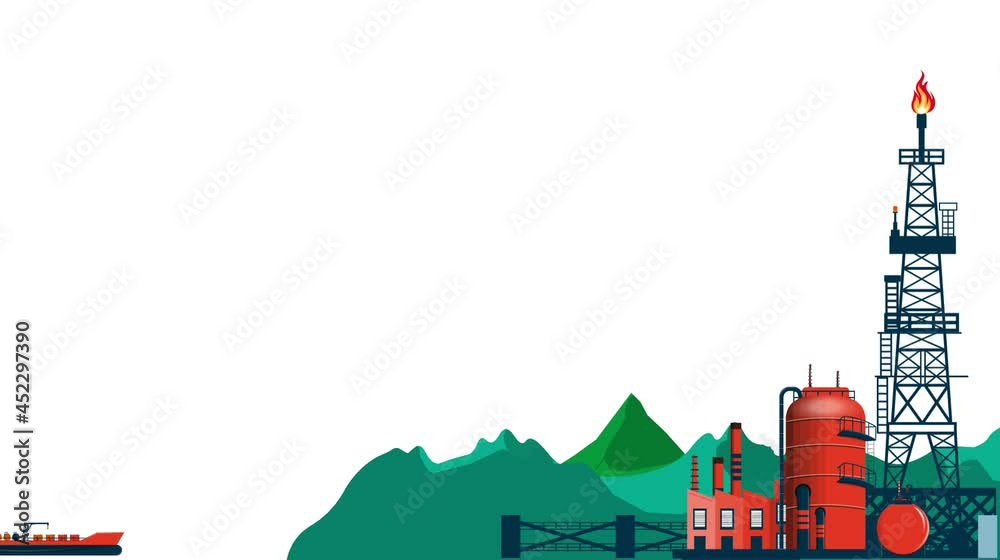 Oil & Gas industry extraction platform animation with Outbuildings, Oil ...