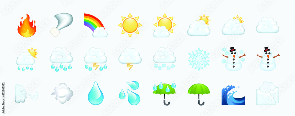 Colorful weather, climate, forecast, stars icons. Sky, clouds ...