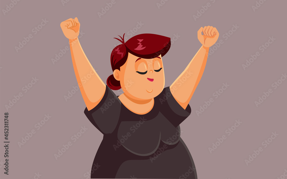 Cheerful Overweight Woman Raising Arms Vector Cartoon Stock Vector ...