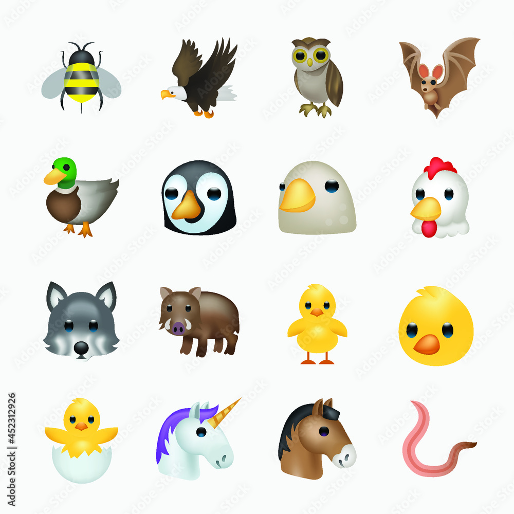 Set of animals, animal faces, face emojis, stickers, emoticons. Stock ...
