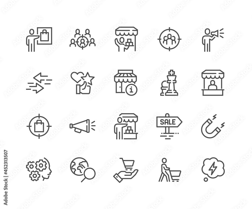 Simple Set of Marketing Strategy Related Vector Line Icons. Contains ...