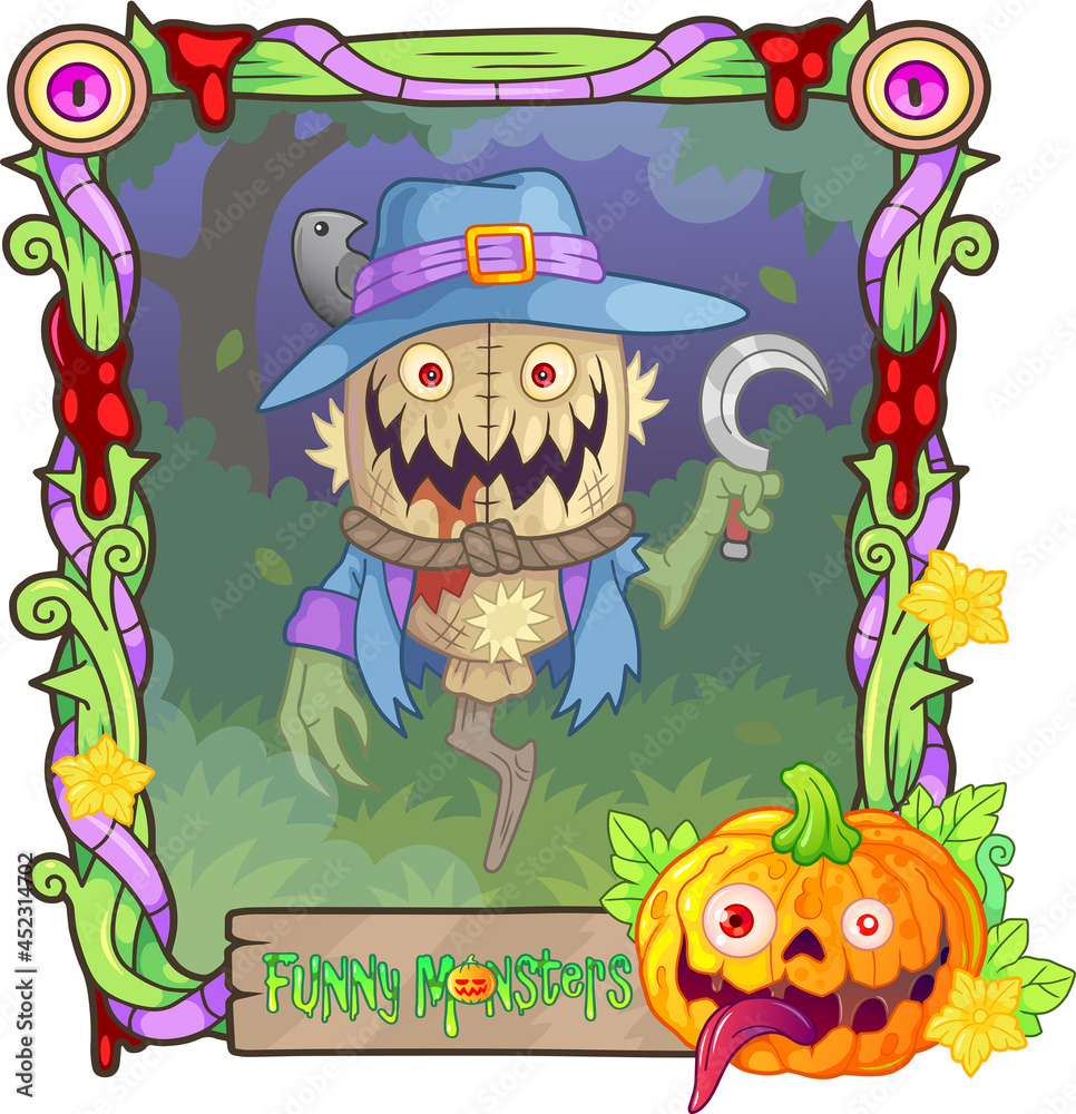 cartoon angry monster scarecrow, funny illustration Stock Vector ...
