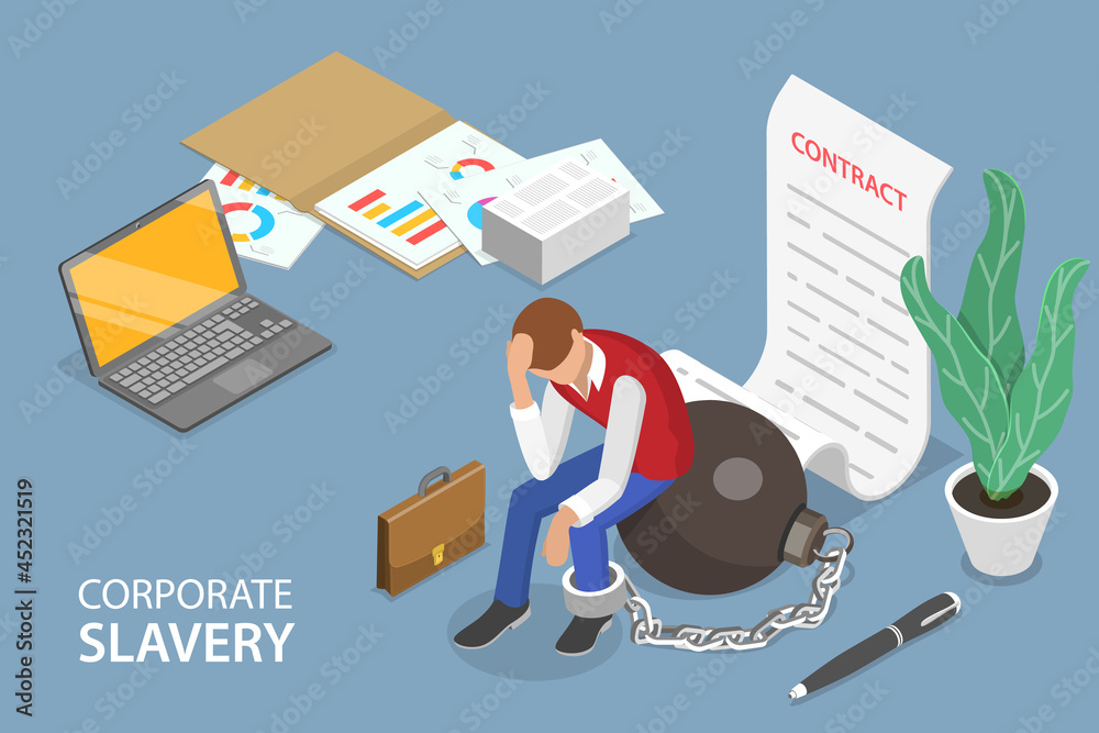 3D Isometric Flat Vector Conceptual Illustration of Corporate Slavery ...