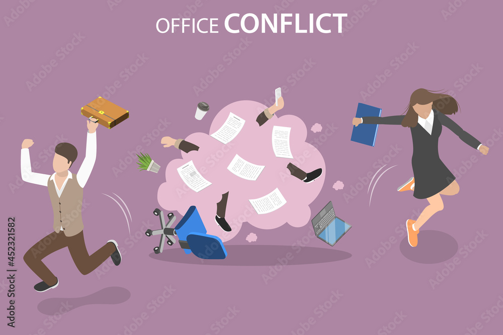 3D Isometric Flat Vector Conceptual Illustration of Office Conflict ...