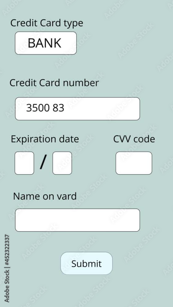 Typing credit card number into empty box. Enter card info in online ...