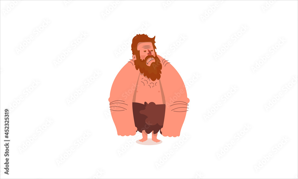 Male character with an angry face on white background. Primitive ...