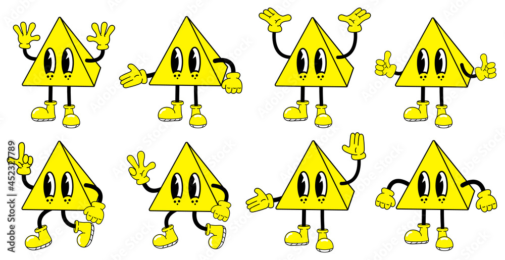 Mascot cute cartoon childish character in triangle shape. Isolated on ...