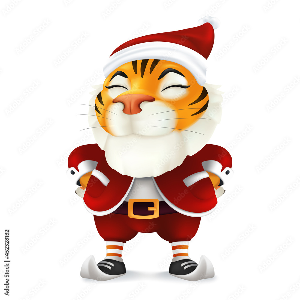 Cute and funny cartoon Tiger character in Santa's costume - symbol of ...