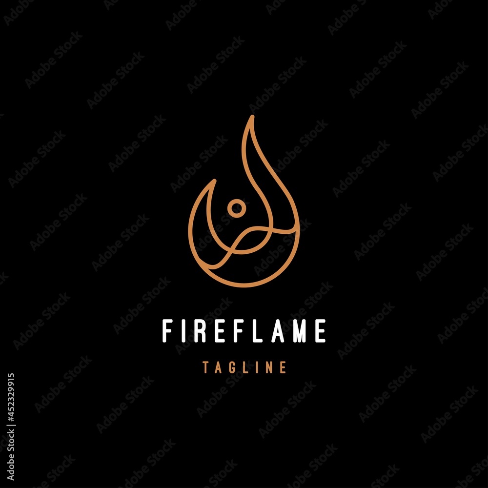 Fire flame with line art style logo design illustration vector template ...