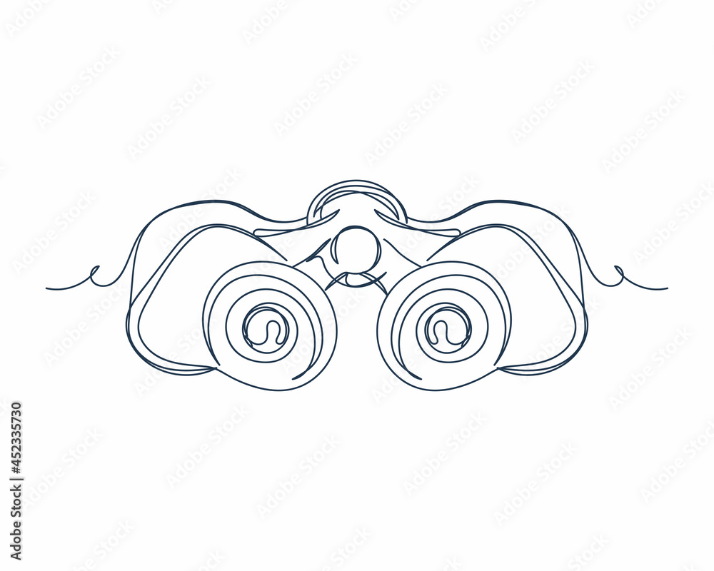 Continuous one line drawing of binoculars icon in silhouette on a white ...