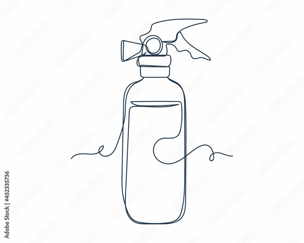 Continuous one line drawing of bottle model of fire safety icon in ...