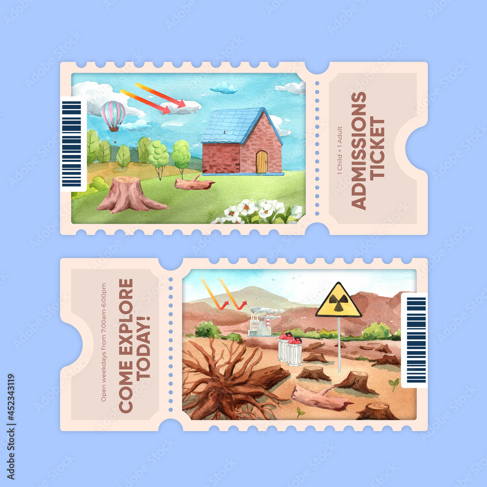 Ticket template with world ozone day concept,watercolor style Stock ...