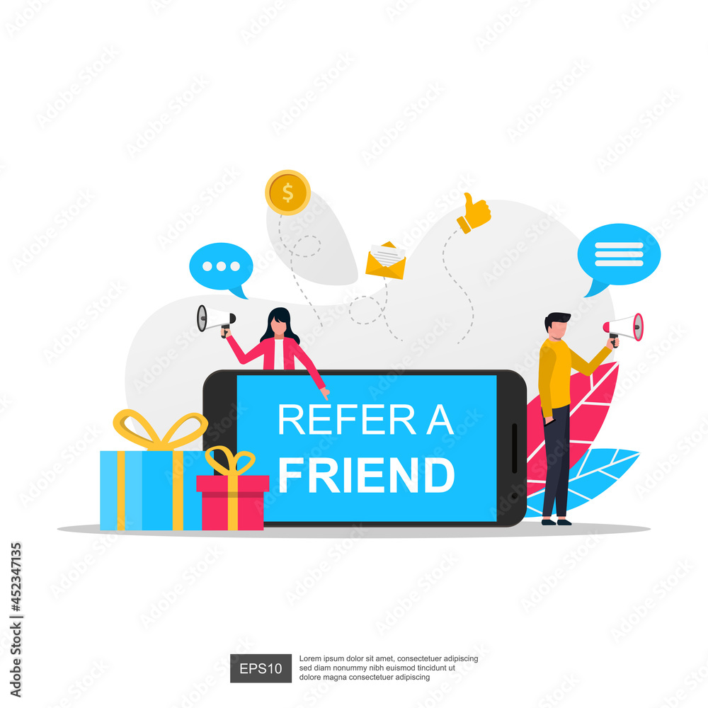 Refer a friend concept to get rewards vector illustration. Stock Vector ...