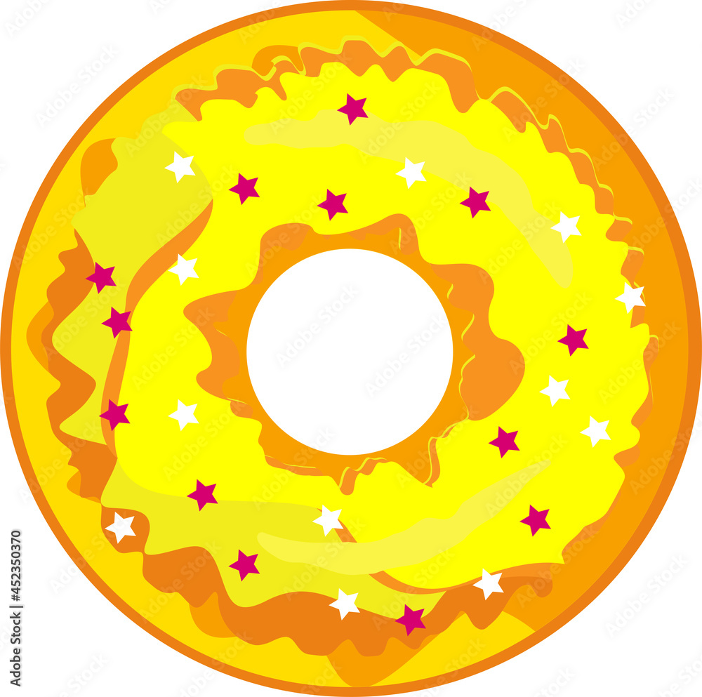 Cute, colorful donut with yellow glaze and multi-colored powder. A ...