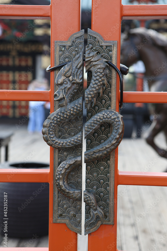 Dragon. Detail of house in Japanese style. Asian architecture. Little ...