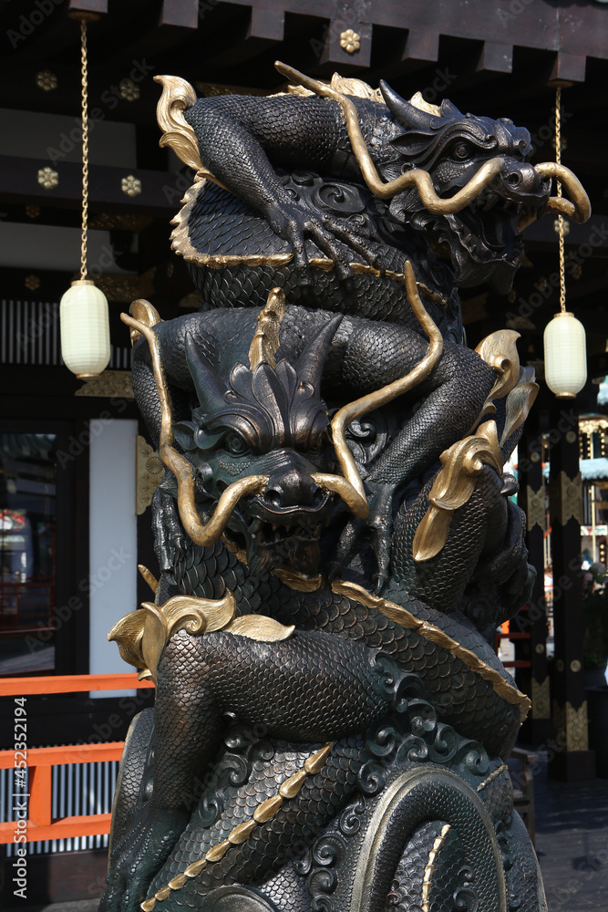 Dragon. Detail of house in Japanese style. Asian architecture. Little ...