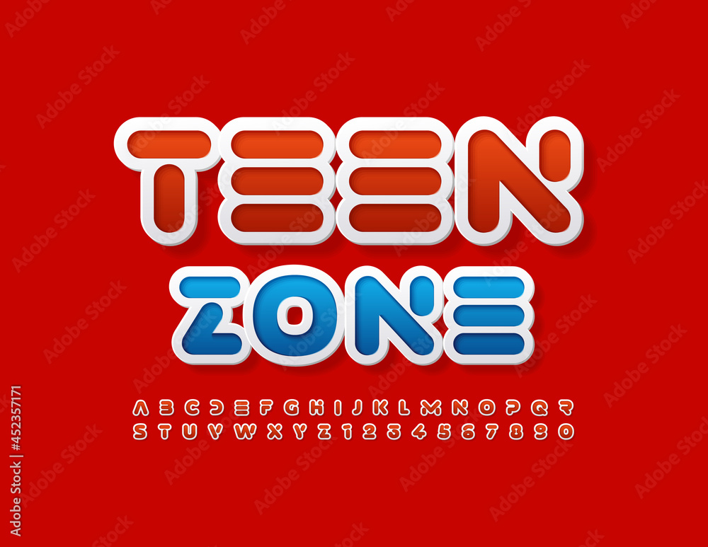 Vector colorful Sign Teen Zone. Sticker style Font. Artistic Alphabet ...