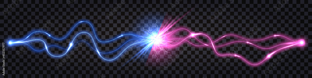 Photo & Art Print Electric discharge collision, blue vs pink shock ...