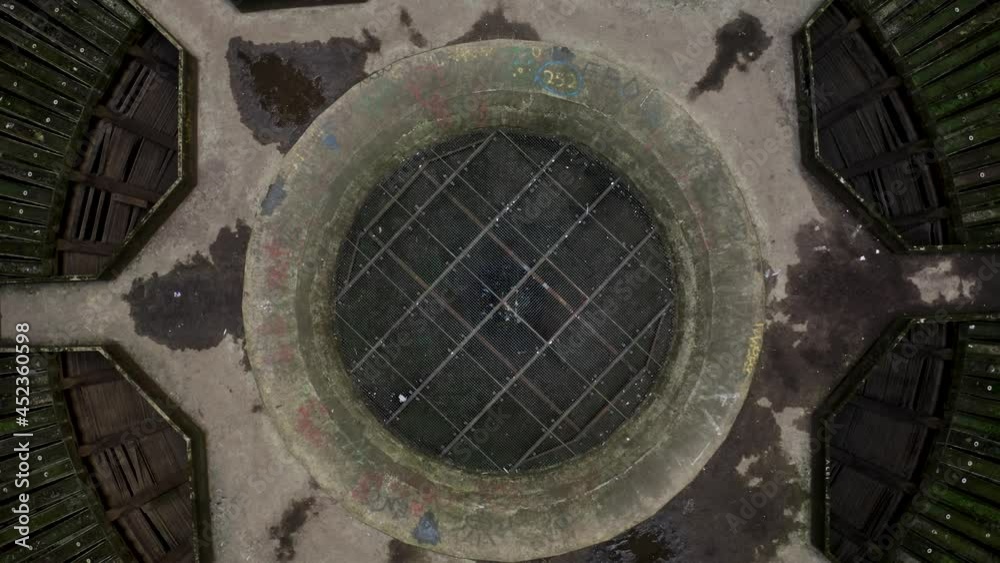 Aerial view of Power plant IM funnel reactor interiors, an abandoned ...