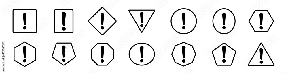Exclamation mark icon vector set. Black color. Warning attention signs ...
