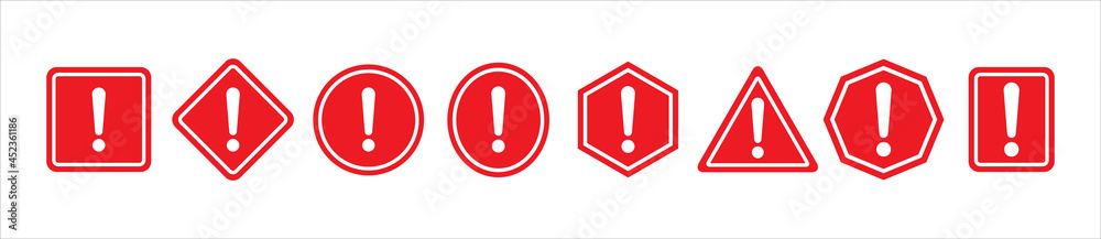 Exclamation mark chat icon vector set. Red color. Warning attention ...
