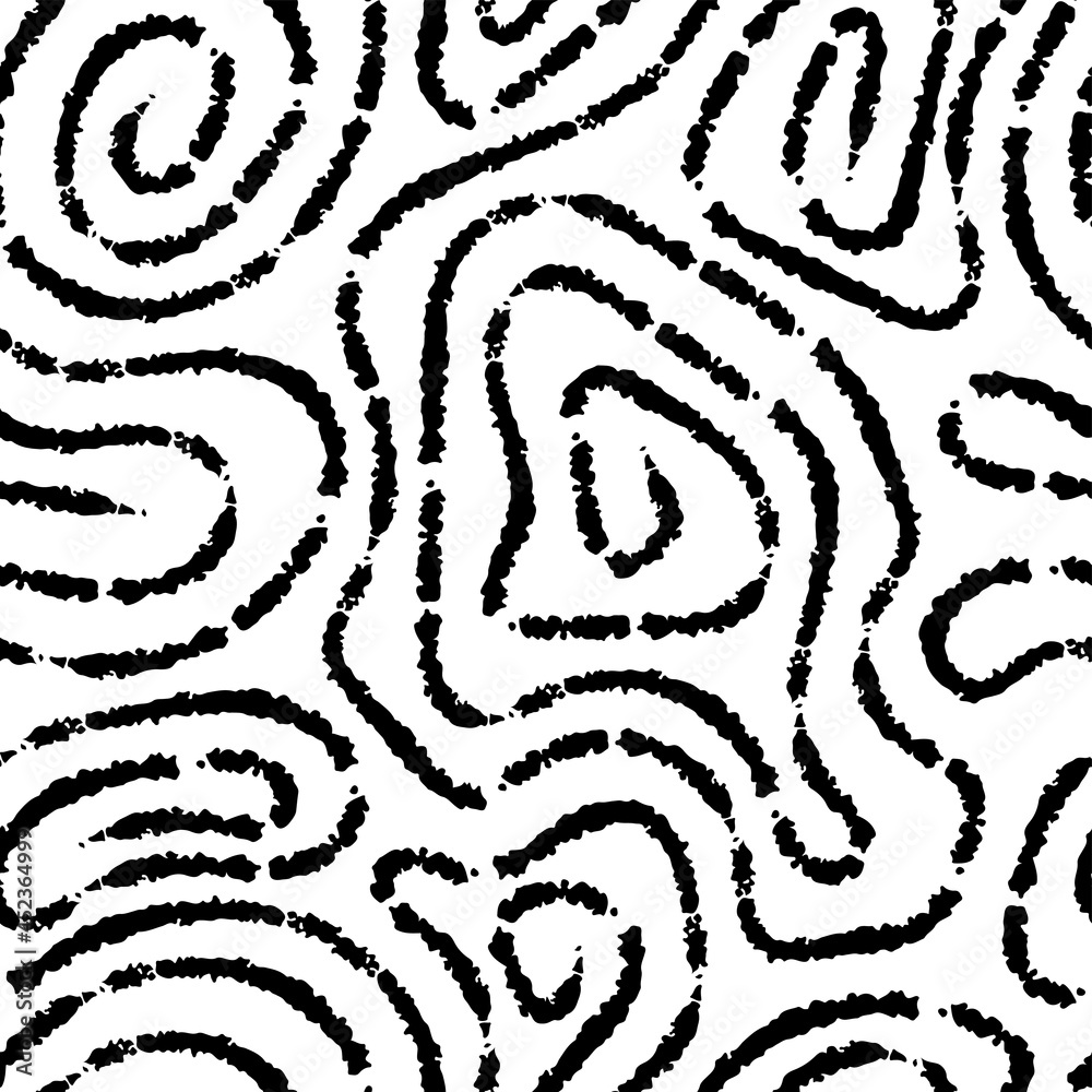 Black ink curved dash lines isolated on white background. Striped ...