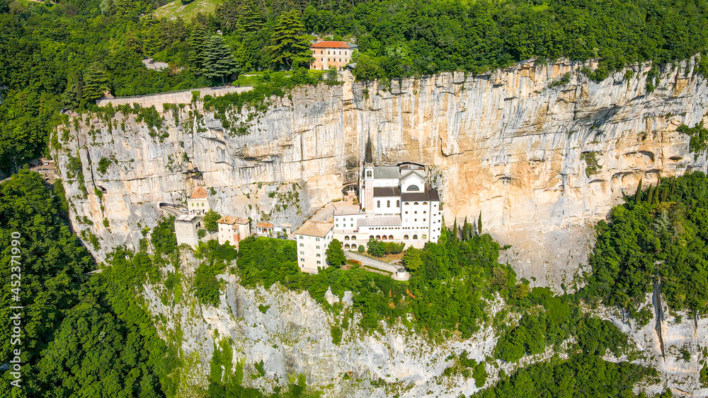 Madonna della Corona Church build into the wall Stock Photo | Adobe Stock