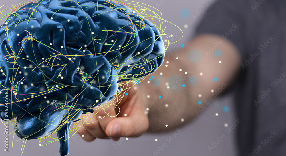 3d rendering of human brain on technology background Stock Illustration ...