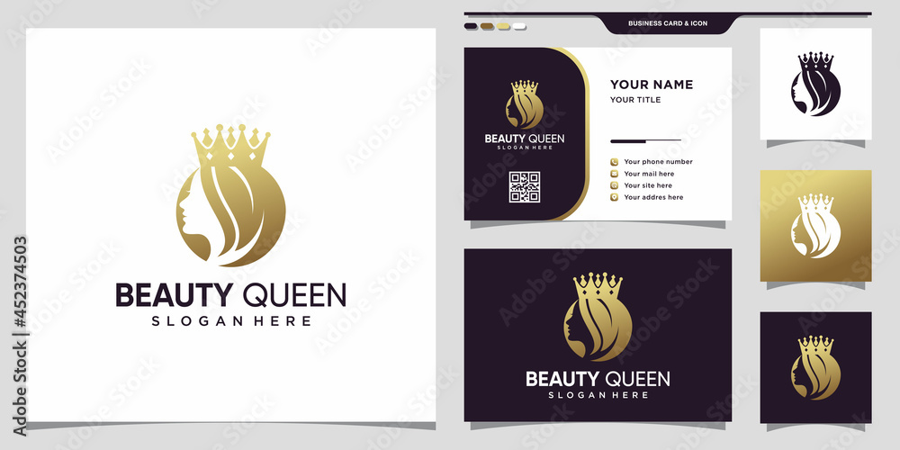Beauty queen logo with woman face negative space concept and business ...
