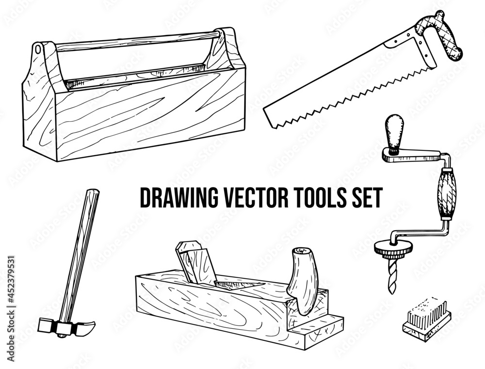 Drawing tools set. Vector illustration. Set of Tool icons. Hand drawn ...