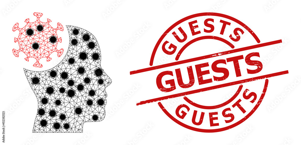 Mesh head virus polygonal 2d vector illustration, with black infection ...