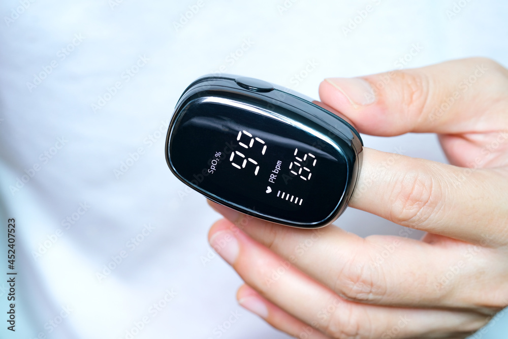 A device to measure the oxygen saturation of a person at the fingertips ...