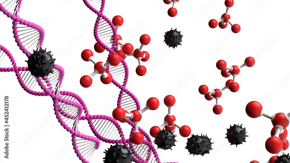 Red Molecular structure, pink DNA Model Structure and black Virus under ...